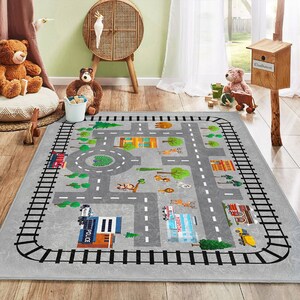 Fun Kids Activity Mat|city Road Play Mat|train Tracks Playroom Rug ...