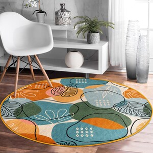 Orange and Blue Round Area Rugboho Area Rugone Line Drawing ...