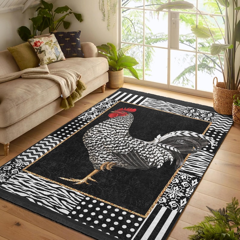 Country Rooster Rug |area Rug|anti-slip Rug|washable Rugs|farmhouse ...