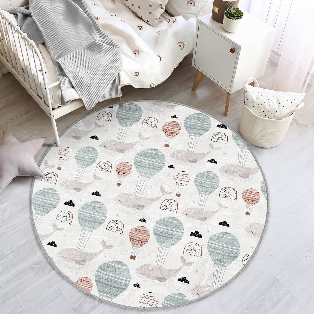 Dolphin Print Baby Room Rug|boho Rainbow Nursery Mat|round Kid's Room ...