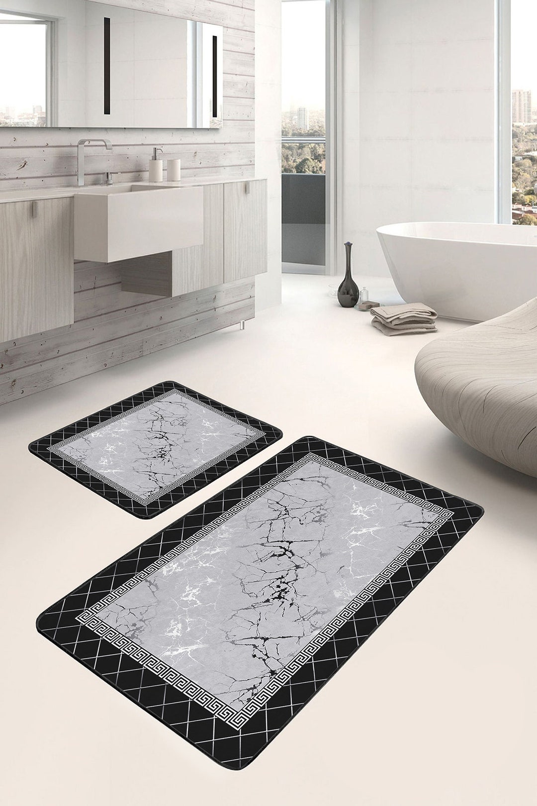 Anti-slip Marble Pattern Bathroom Mat|black and Gray Kitchen Rug ...
