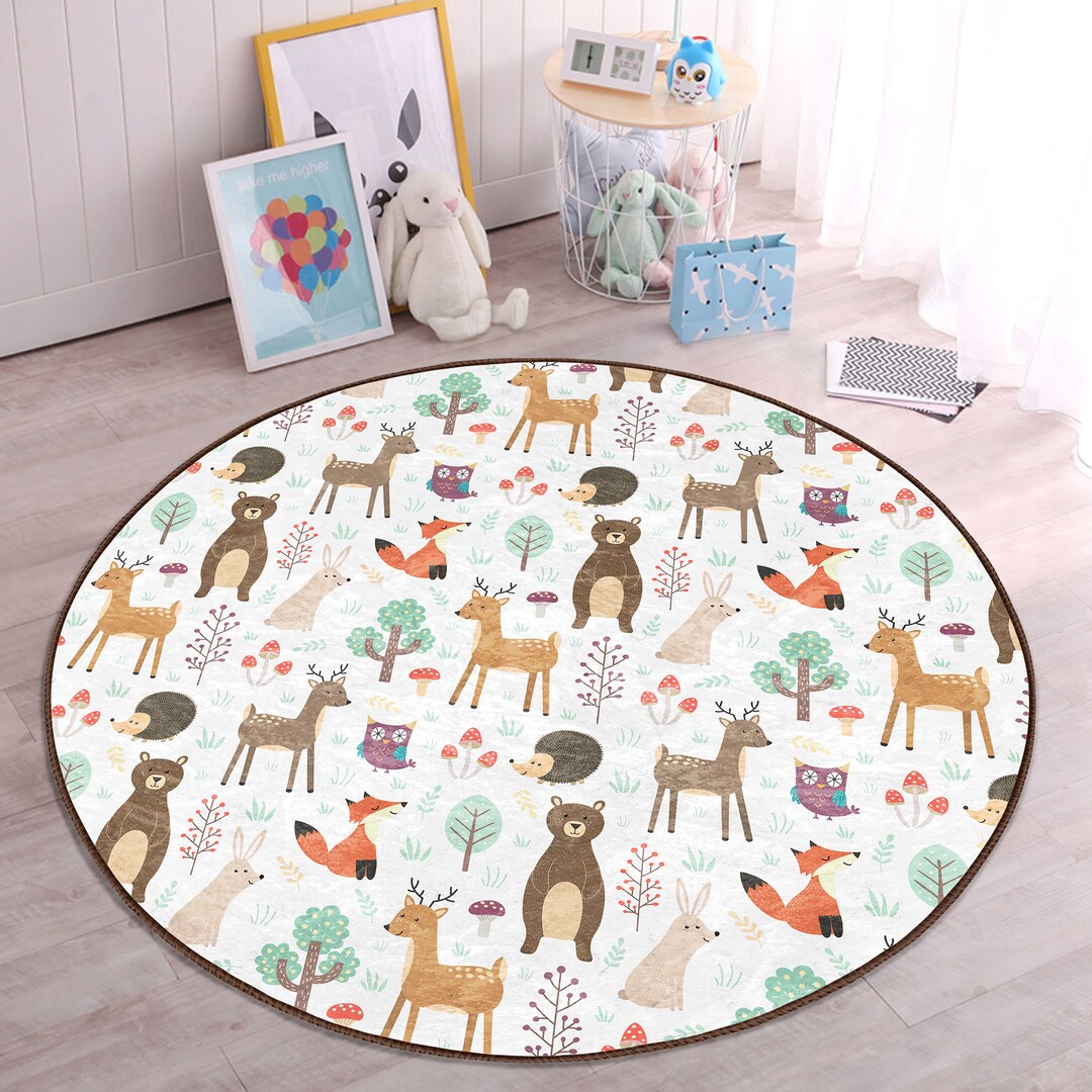 Cute Animals in the Jungle|washable Nursery Rug|non-slip Baby Room Door ...