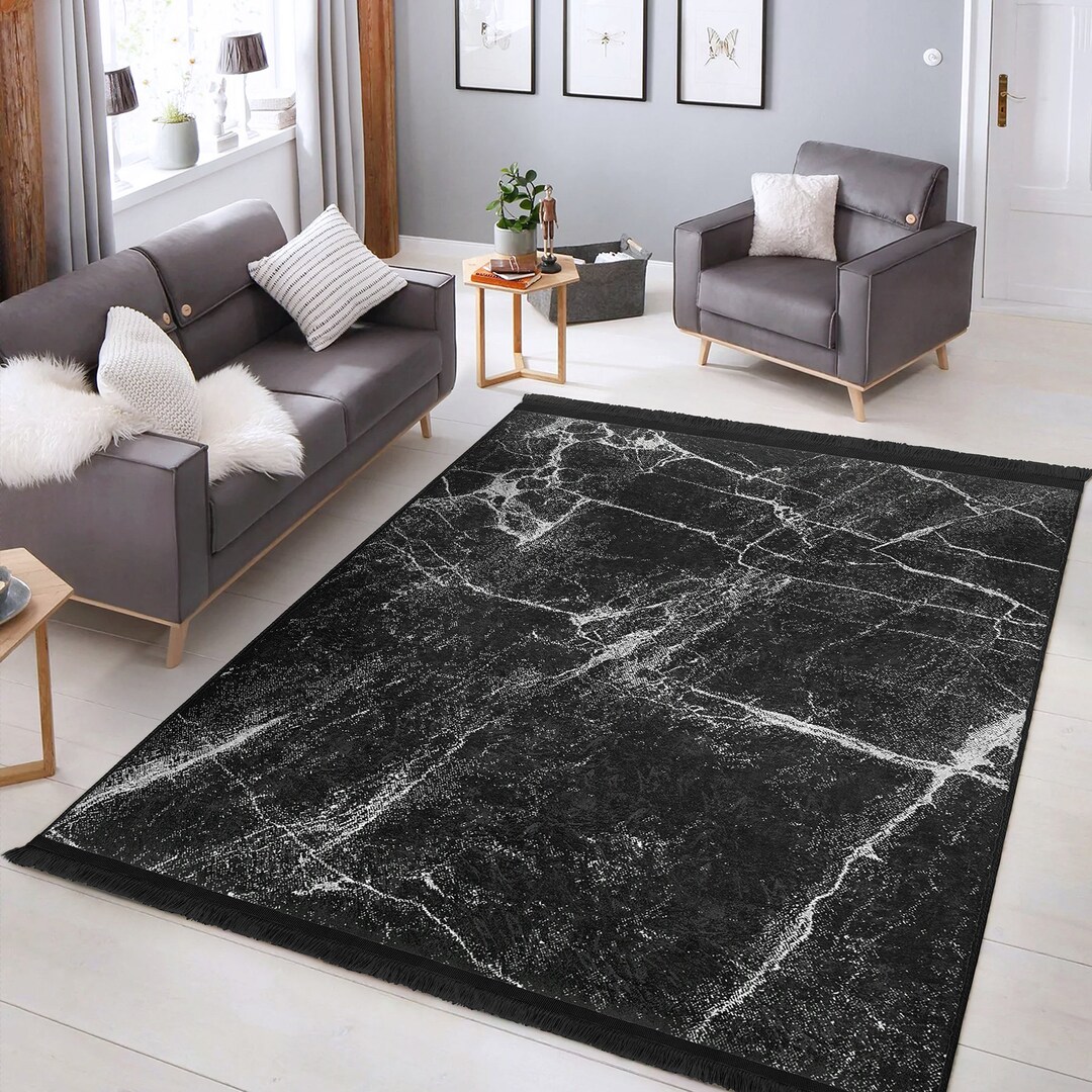 Black Living Room Rug|marble Patterncarpet|luxury Doorway Rug ...