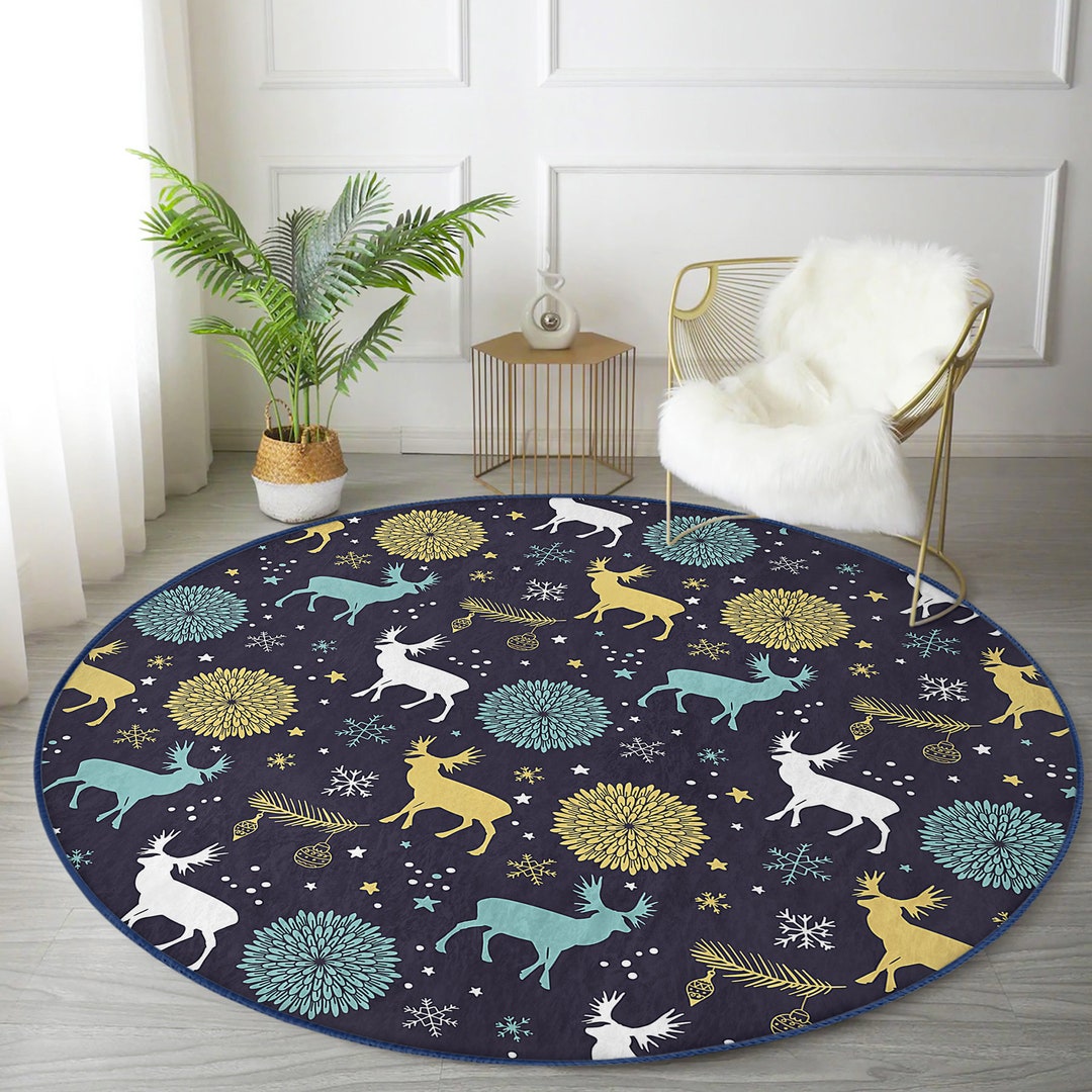Winter Themed Rugs|navy Blue Christmas Rugs|gold Christmas Carpet ...