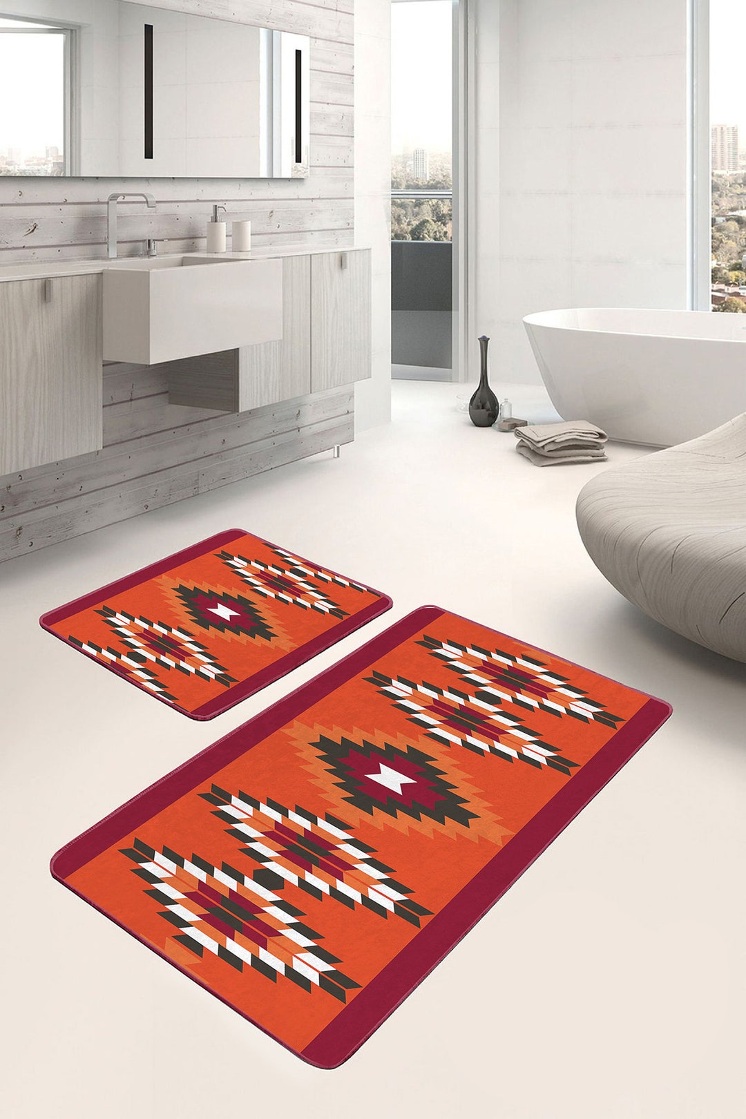Orange Ethnic Pattern Door Mat|southwestern Soft Bathroom Mat|navajo ...