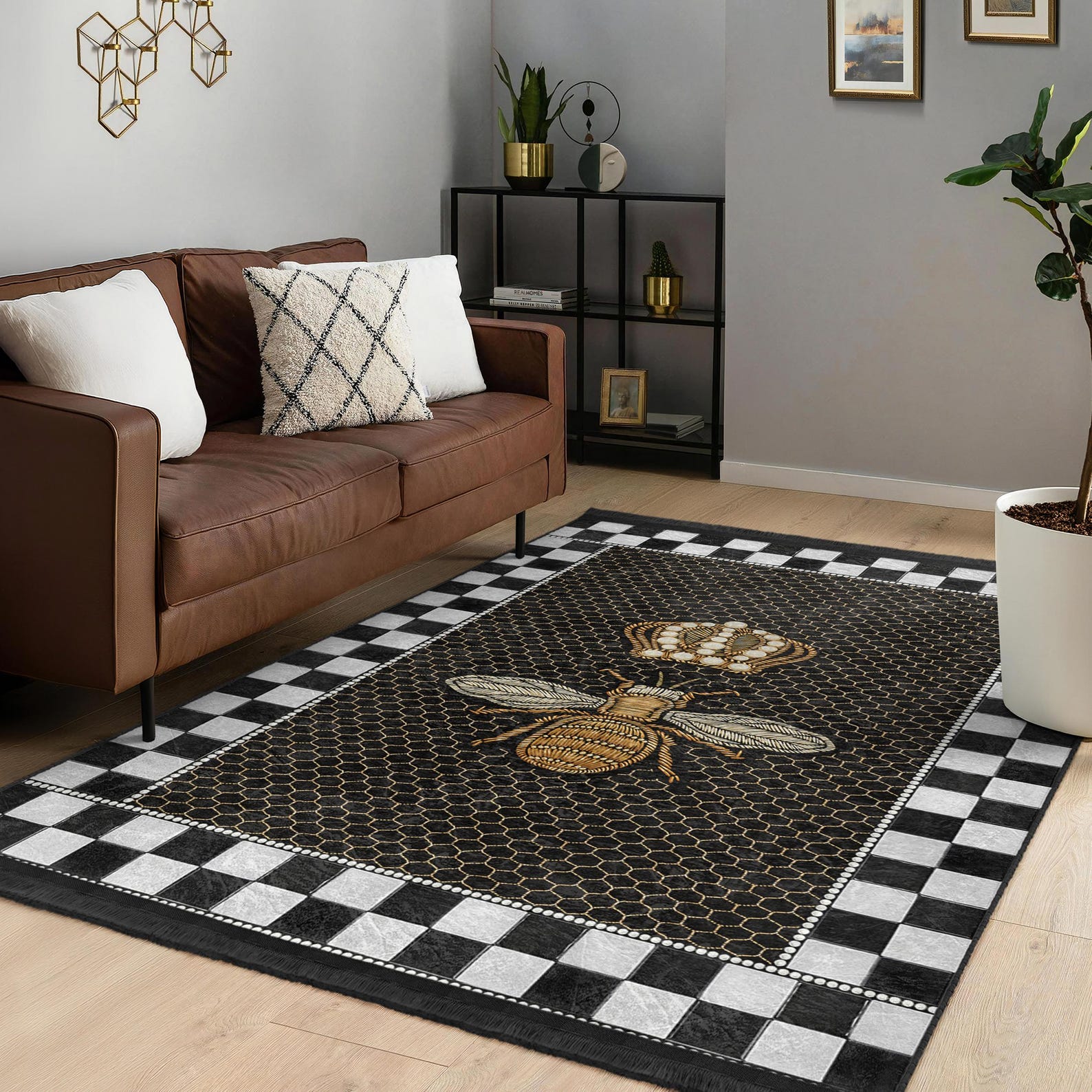 Bee Rug|checkered Runner|black and White Rugs|non-slip Rugs|washable ...