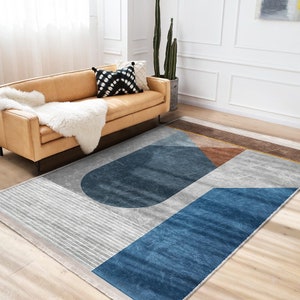 Abstract Navy Blue Area Rug|rectangle Gray Living Room Carpet|washable ...