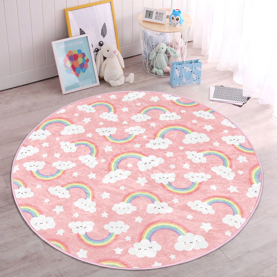 Rainbow Themed Girl's Rugs|cute Clouds Mat|nursery Rug|non-slip Baby ...