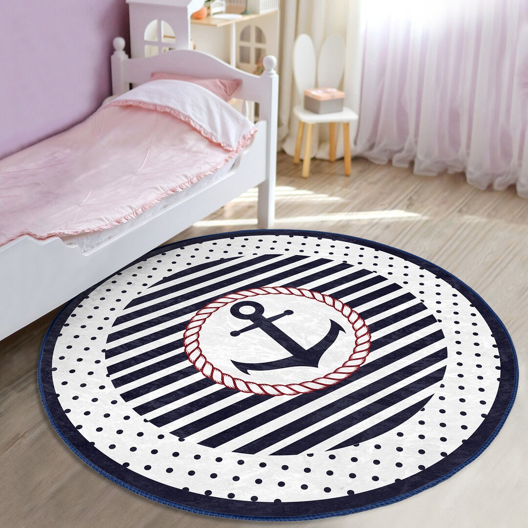 Marine Themed Kid's Rug|anchor Figured Non-slip Baby Mat|washable ...