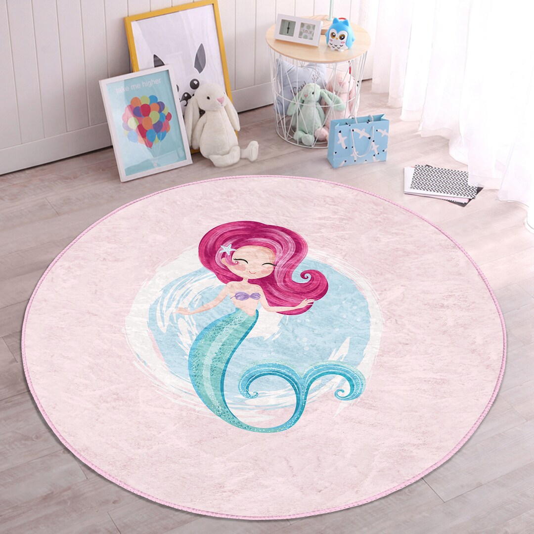 Mermaid Pattern Pink Girls Carpet|underwater Themed Baby Rugs|best Sea ...