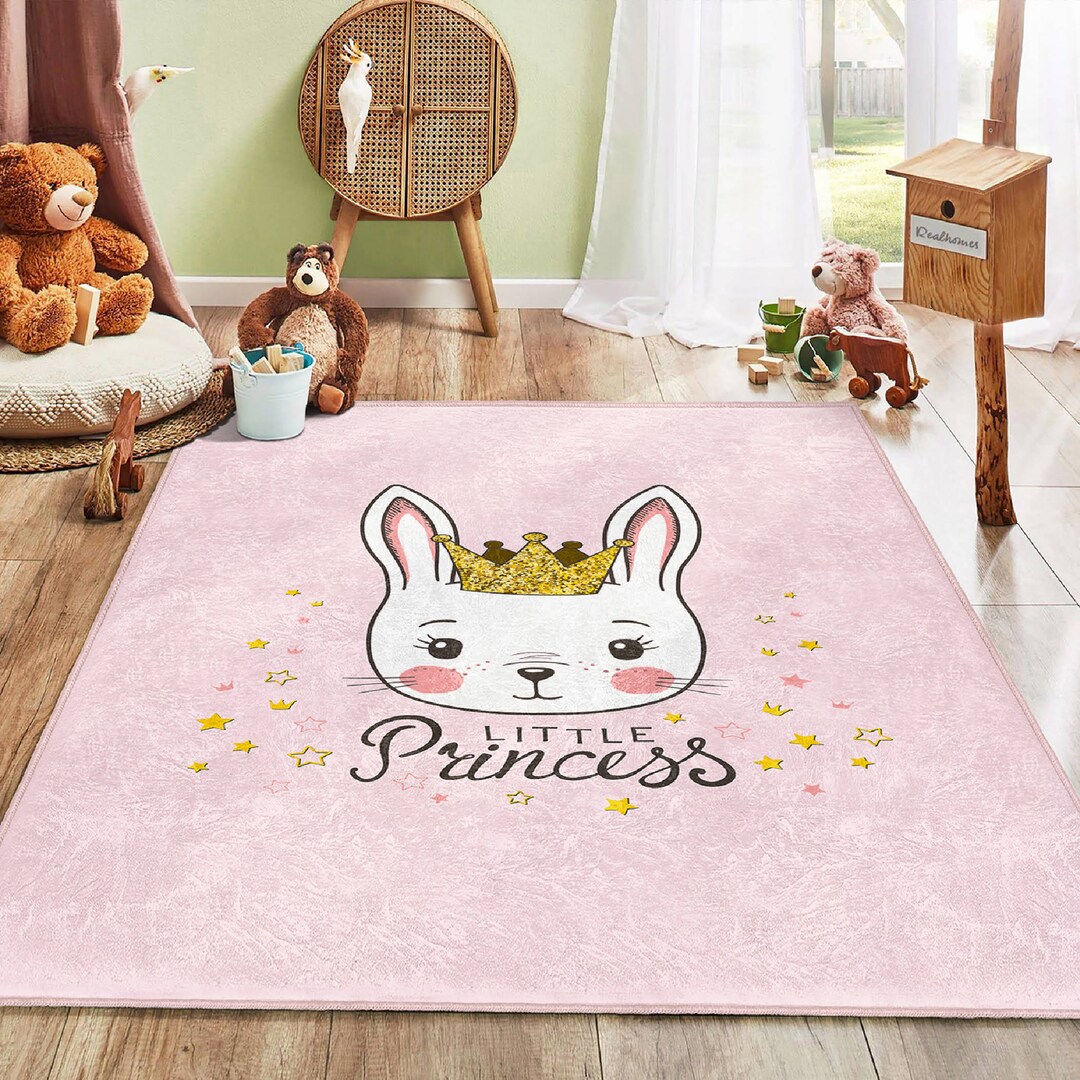 Little Princess Pattern Girls Rug|rectangle Gold- Pink Baby Room Rug ...