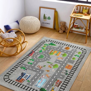 Fun Kids Activity Mat|city Road Play Mat|train Tracks Playroom Rug ...