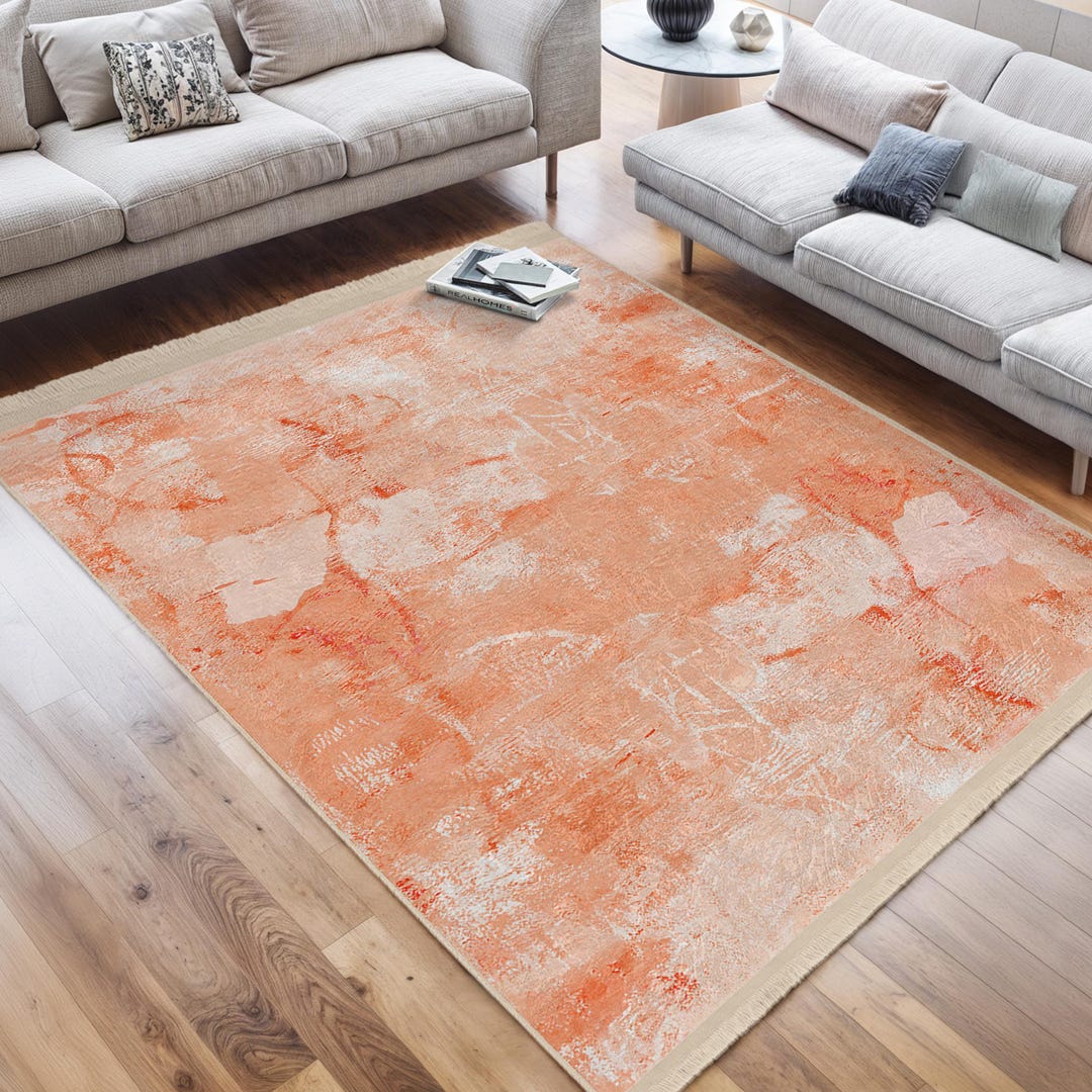 Abstract Rug|orange Runner|orange Living Room Rug|watercolor Area Rugs ...