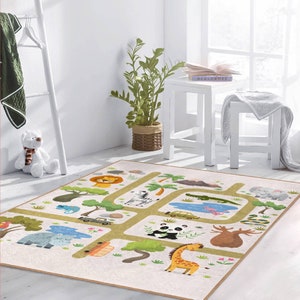 Anti-slip Zoo Themed Rug|animals Kingdom Nursery Rug|road Play Rug|road ...