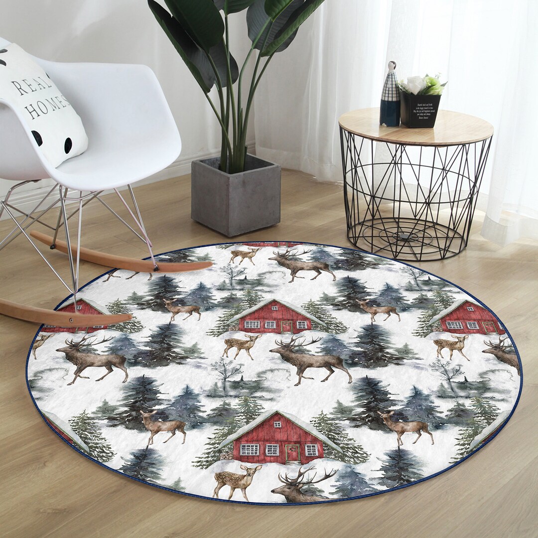 Best Farmhouse Christmas Rug|deer Pattern Soft Rug|winter Themed Rug ...