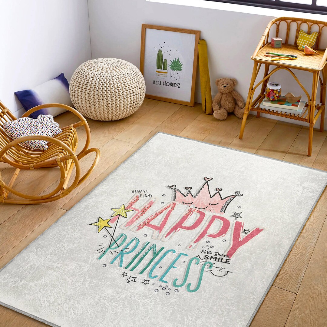Happy Princess Nursery Rug|washable Kids Rugs|non-slip Girls Rugs ...