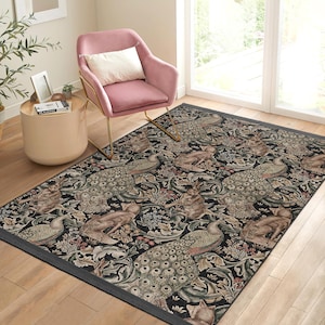 William Morris Peacock Rug|rabbit Wolf Peacock Rugs|washable Rectangle ...