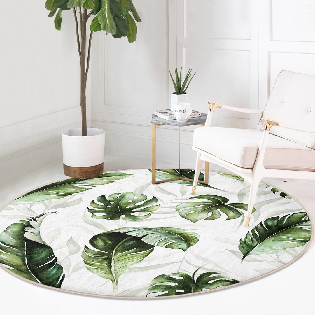 Summer Green Leaves Area Rug|round Living Room Carpet|washable Dining ...