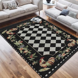 Rooster Rug|anti-slip Checkered Ruglfarmhouse Carpet|housewarming Gift|french Rooster Rug ...