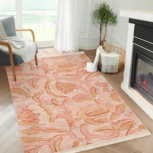 Abstract Orange Rug|orange Runner|peach Living Room Rug|watercolor ...