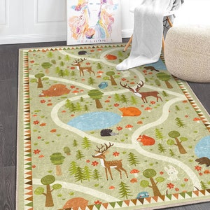 Travel to Forest Kid's Rug|jungle Road Nursery Play Mat|beige and Green ...