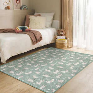 Bunny in the Forest Green Baby Room Rug|bestselling Kids Room Rugs ...