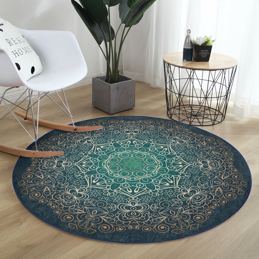 Round Pilates Mat|mandala Pattern Black and Green Meditation Mat|anti ...