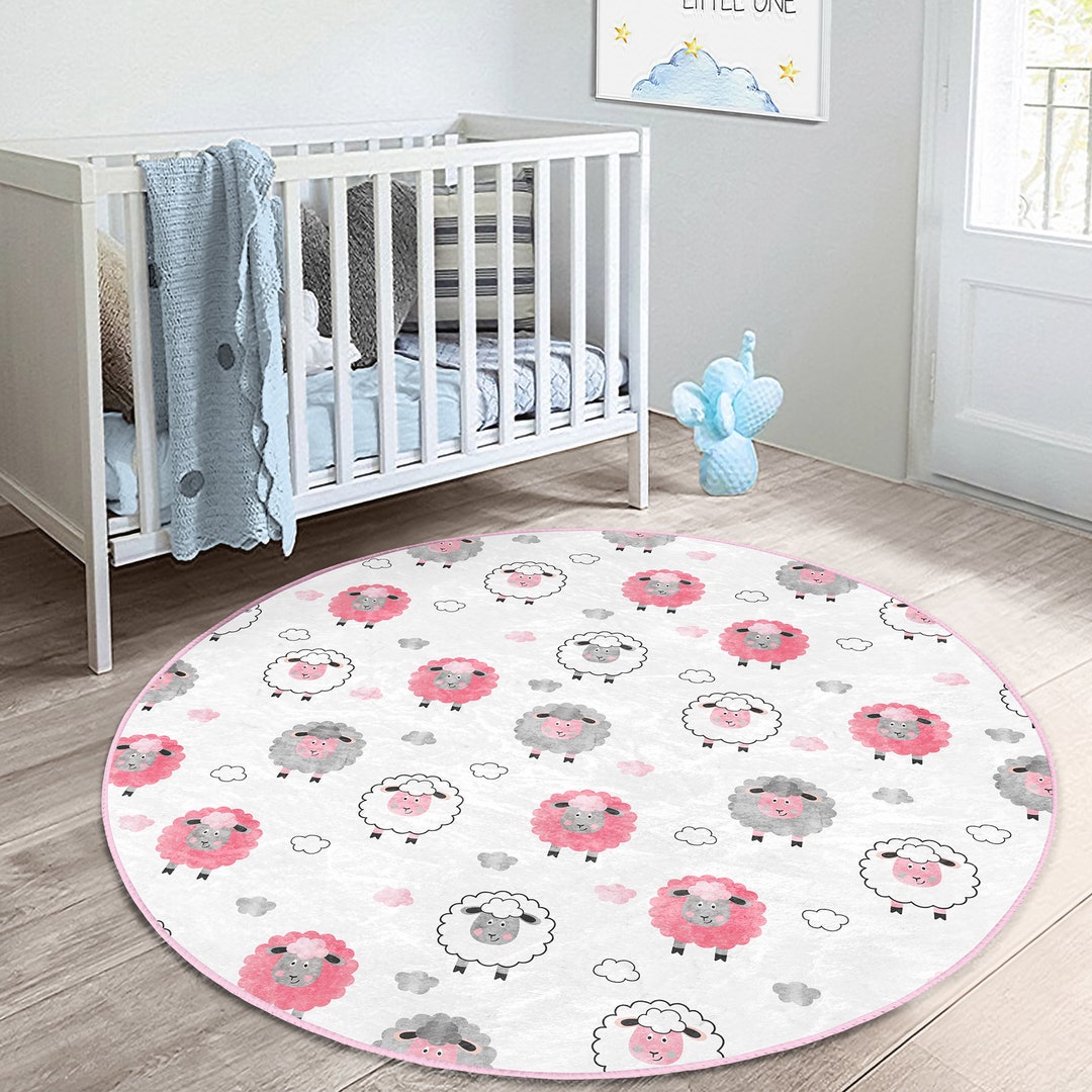Lamb Pattern Anti-slip Kid's Rug|machine Washable Round Baby Rugs|baby ...