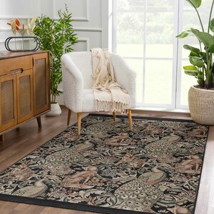 William Morris Peacock Rug|rabbit Wolf Peacock Rugs|washable Rectangle ...