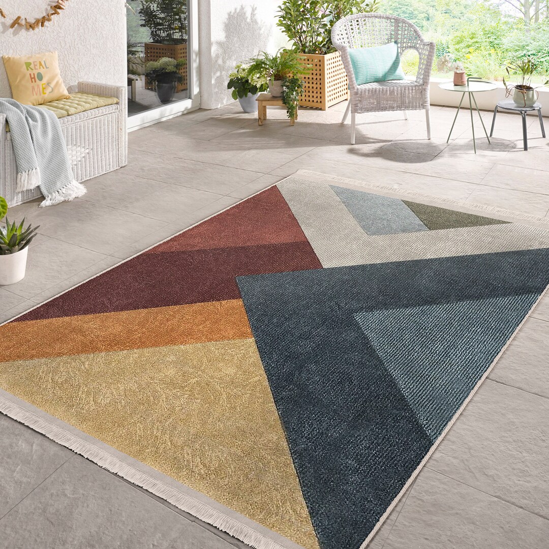 Geometric Multicolored Area Rugs|rectangle Abstract Rug|washable Dining ...