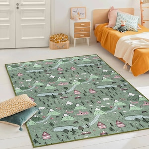 Cute Village Green Kids Rug|forest Themed Kid's Rug|jungle Road Nursery ...