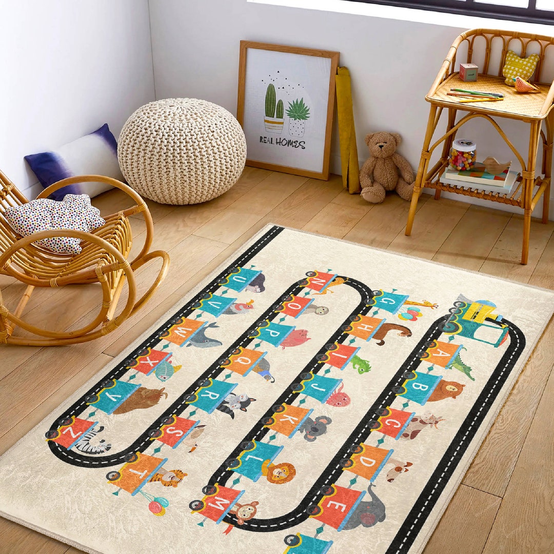 Educational Nursery Play Mat|rectangle Playroom Rug|train Play Mat ...