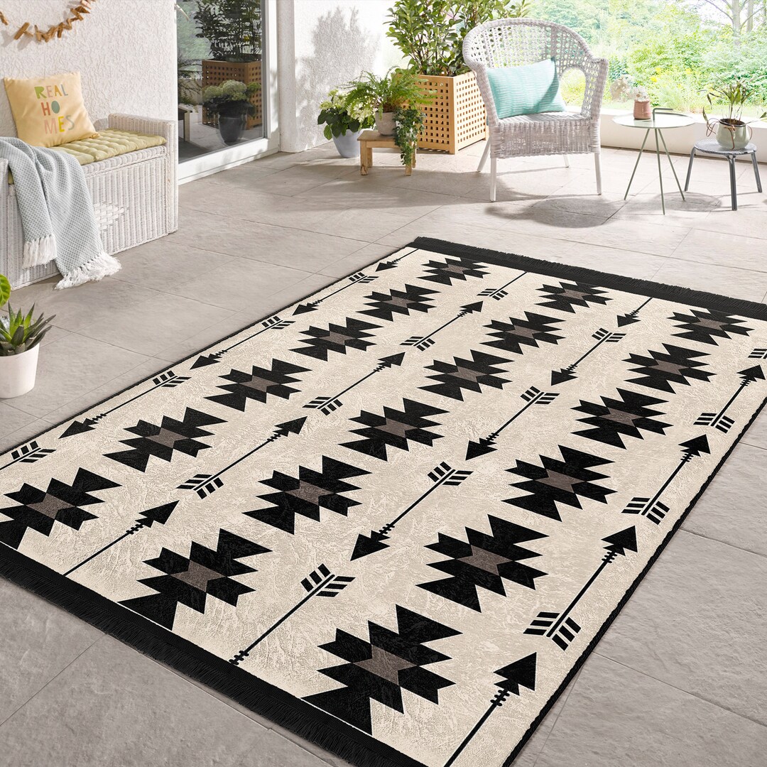 Aztec Print Black Living Room Carpet|bogolan African Ethnic Pattern Rug ...