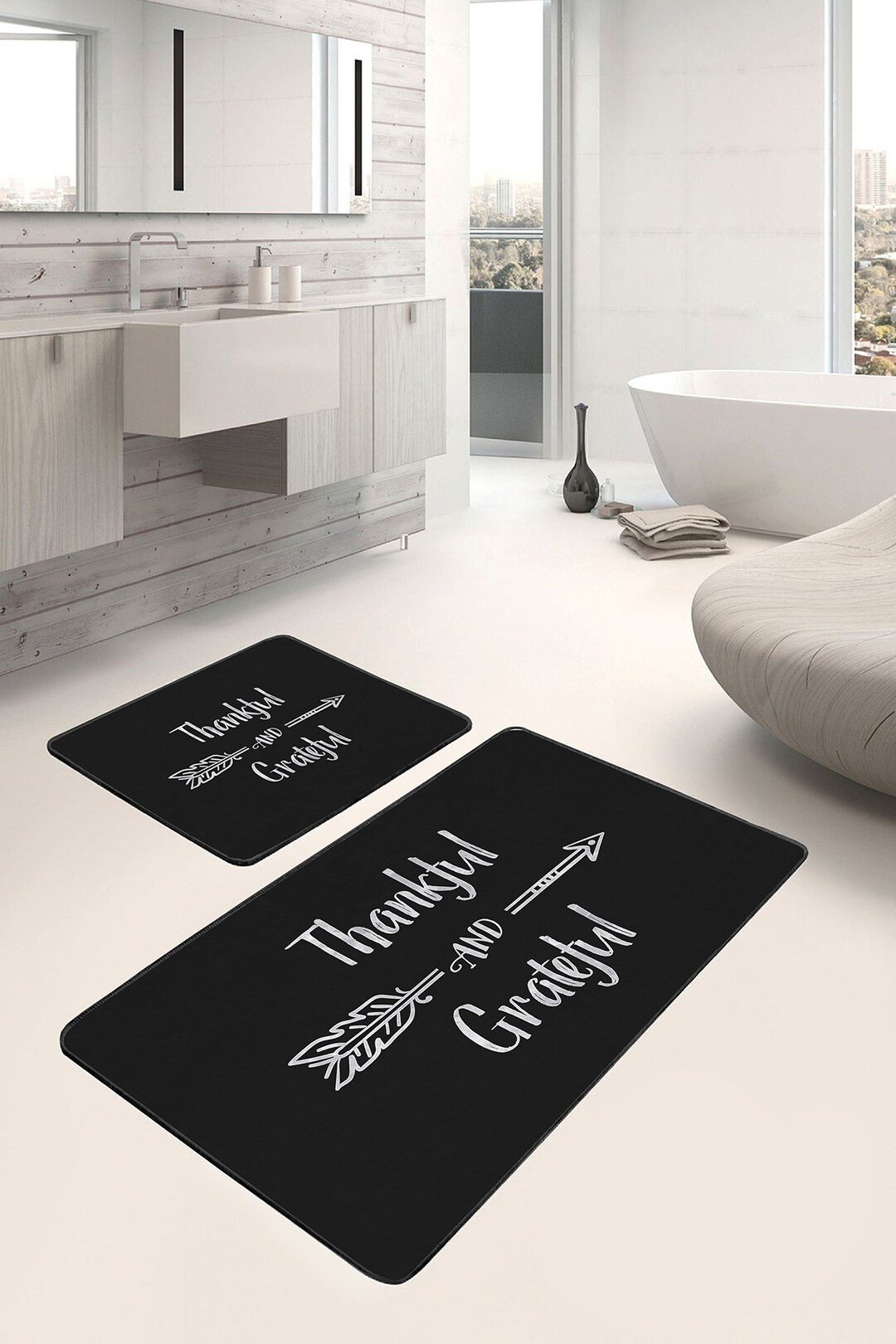 Thankful and Grateful Kitchen Mat Set|black Bath Mat|absorbent Modern ...