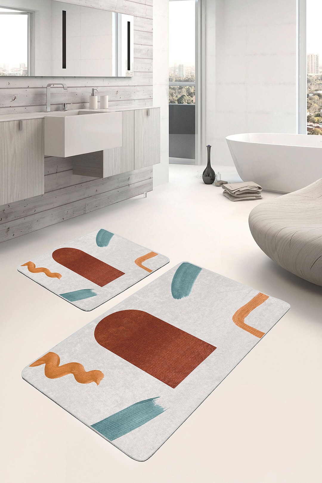 Abstract Bath Mat Set|anti-slip Bathroom Rug|bathroom Decor|washable ...