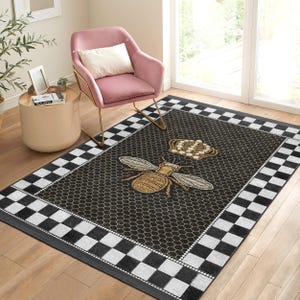 Bee Rug|checkered Runner|black and White Rugs|non-slip Rugs|washable ...