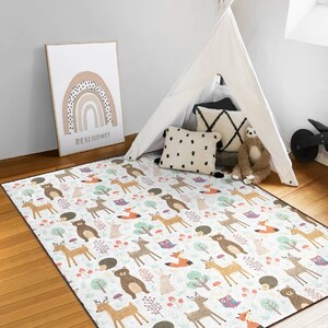 Cute Animals Nursery Mat|forest Themed Play Mat|washable Handmade Kids ...