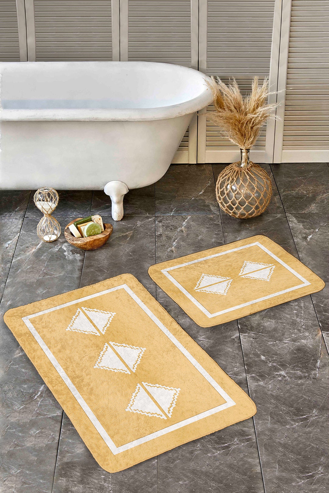 Yellow Bath Mat Set|anti-slip Geometric Bathroom Mat|bathroom Decor ...
