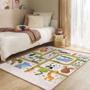Anti-slip Zoo Themed Rug|animals Kingdom Nursery Rug|road Play Rug|road ...