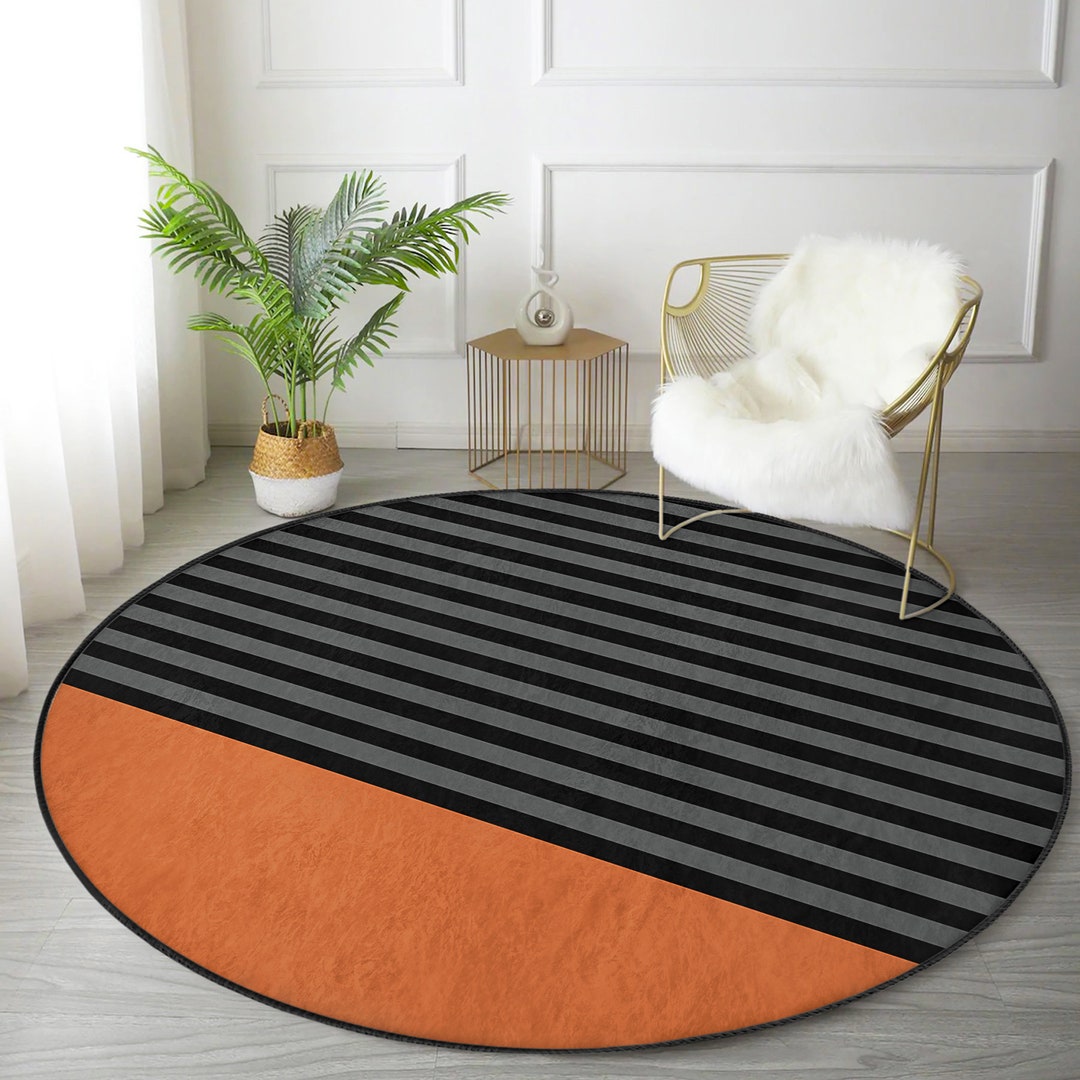 Black and Orange Area Rug|gray Striped Living Room Mat|washable ...