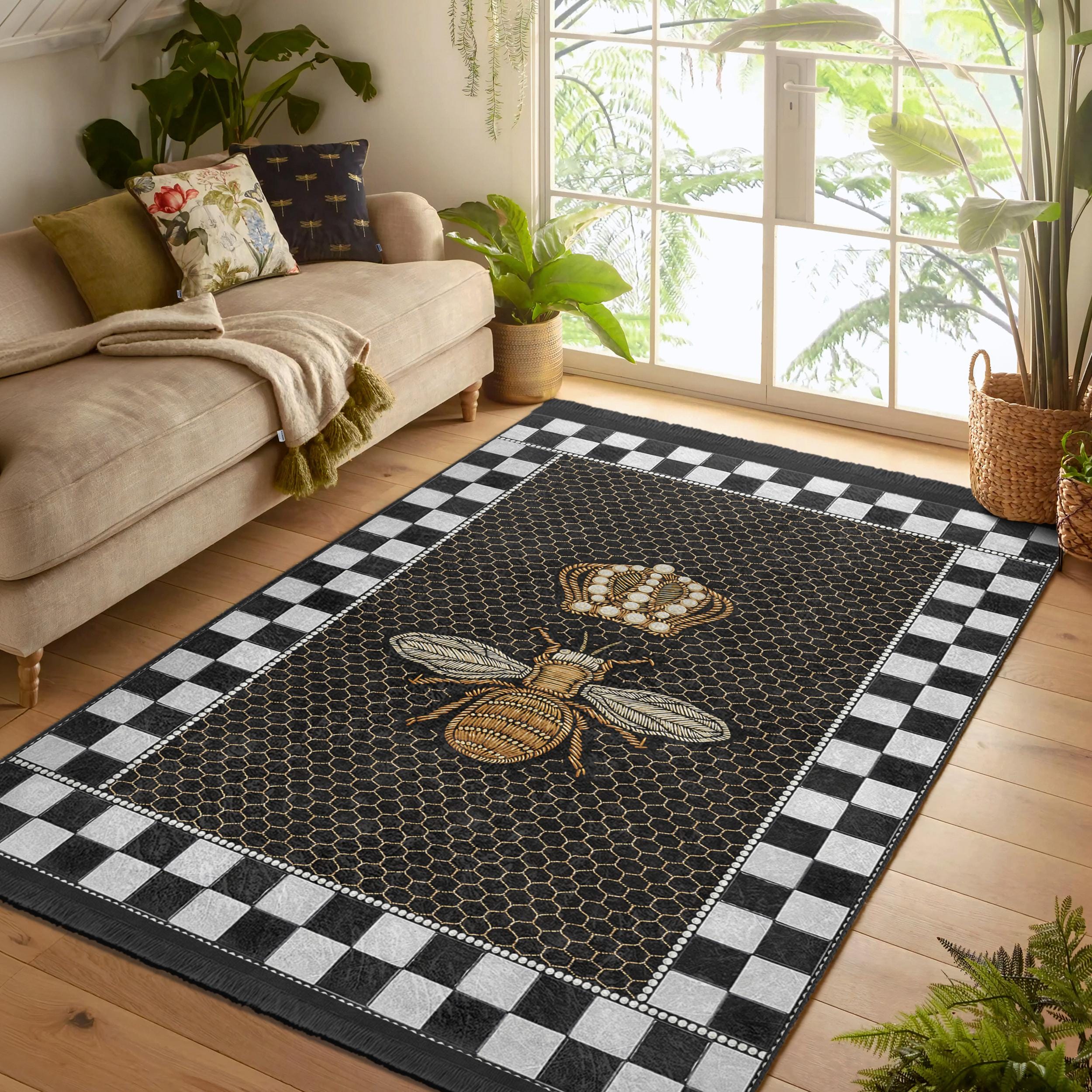 Bee Rug|checkered Runner|black and White Rugs|non-slip Rugs|washable ...