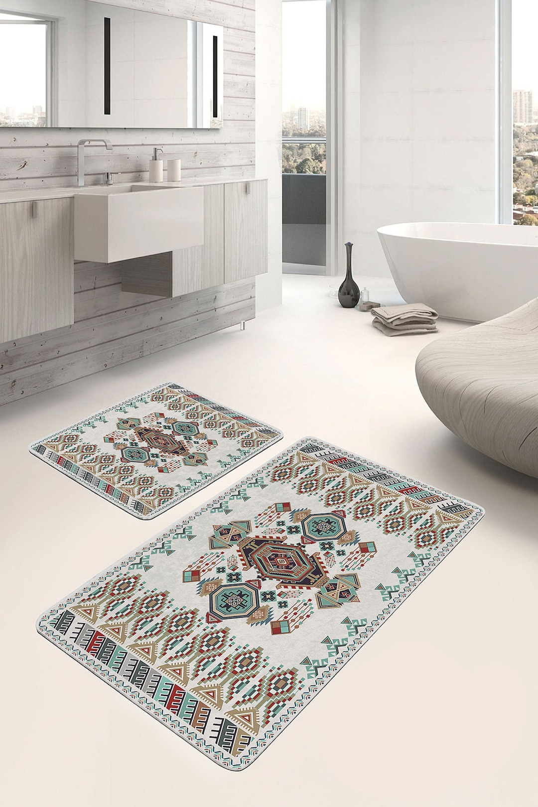 Ethnic Pattern Bathroom Door Mat|aztec Print Bath Mat Set of 2|washable ...