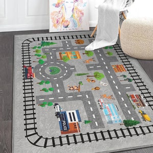 Fun Kids Activity Mat|city Road Play Mat|train Tracks Playroom Rug ...