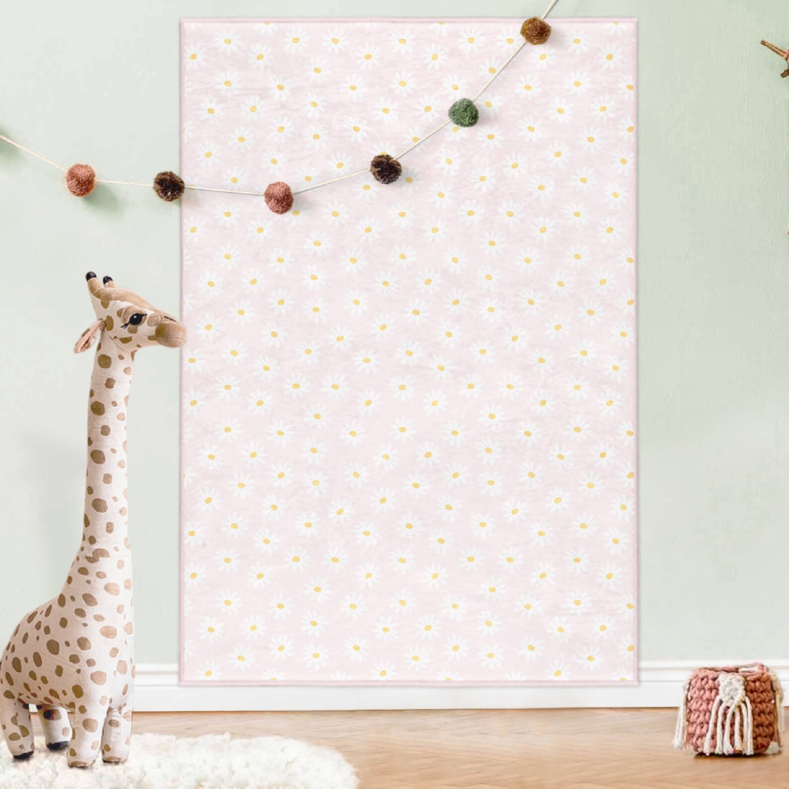 Daisy Pattern Rectangle Rug|floral Area Rug|pink Kids Rug|flowers ...