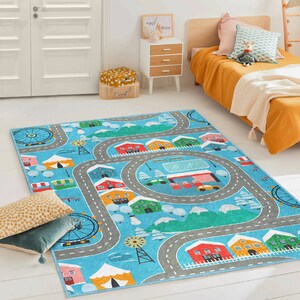 City Road Play Mat|blue Playroom Rug|traffic Play Mat|road Rug Nursery ...