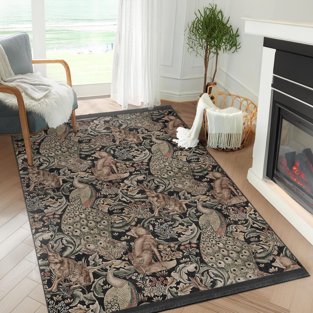 William Morris Peacock Rug|rabbit Wolf Peacock Rugs|washable Rectangle ...