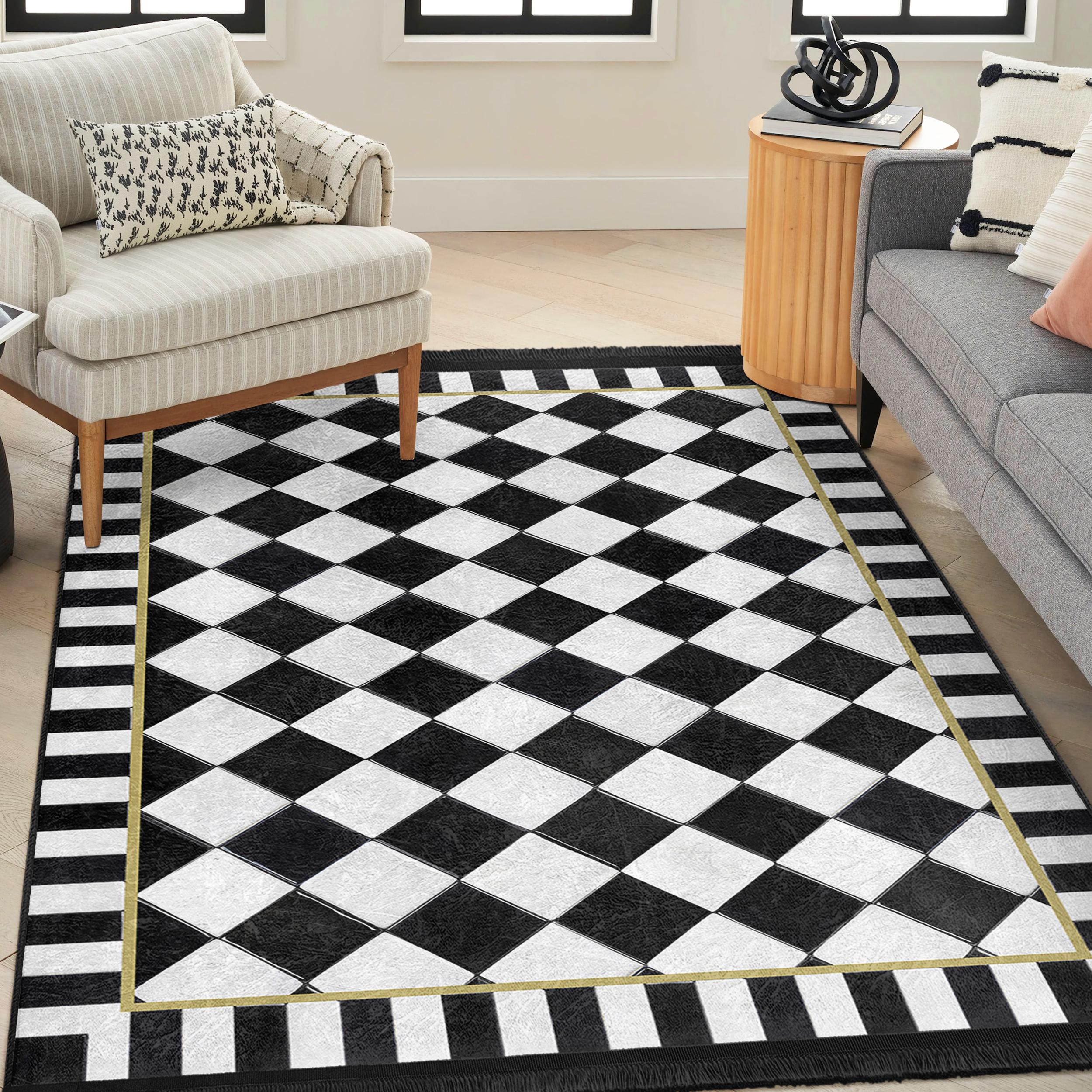 Black and White Checkered Rug|dama Runner|kitchen Rugs|non-slip Rugs ...