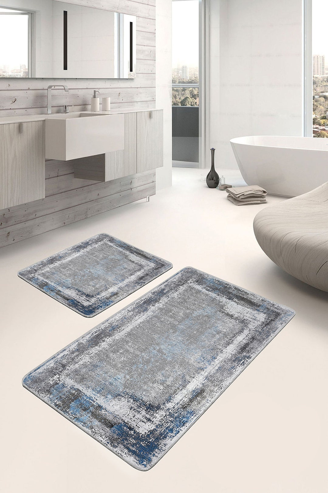Gray Bathroom Mat|absorbent Blue Bath Mat|quick-drying Bathroom Mat ...