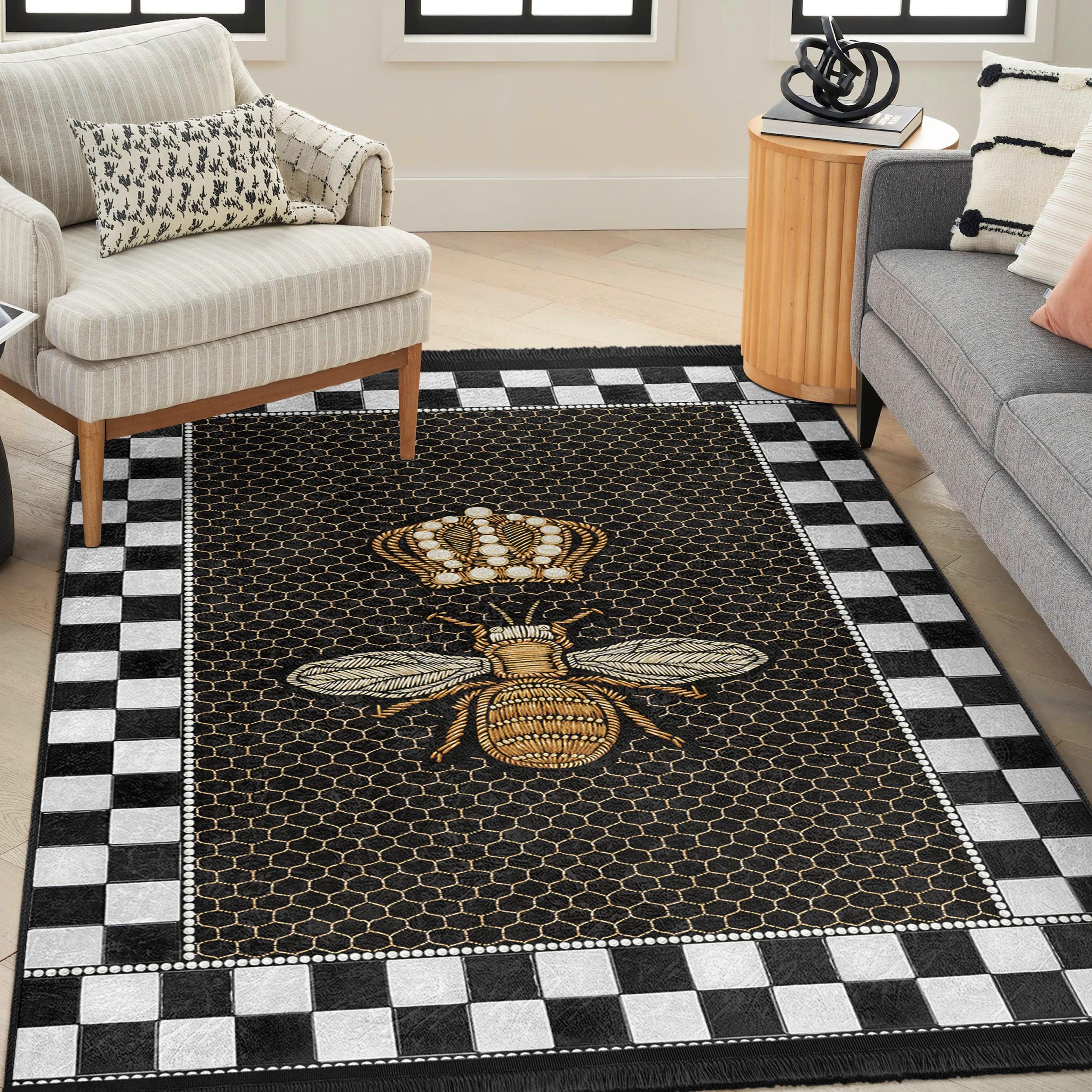 Bee Rug|checkered Runner|black and White Rugs|non-slip Rugs|washable ...