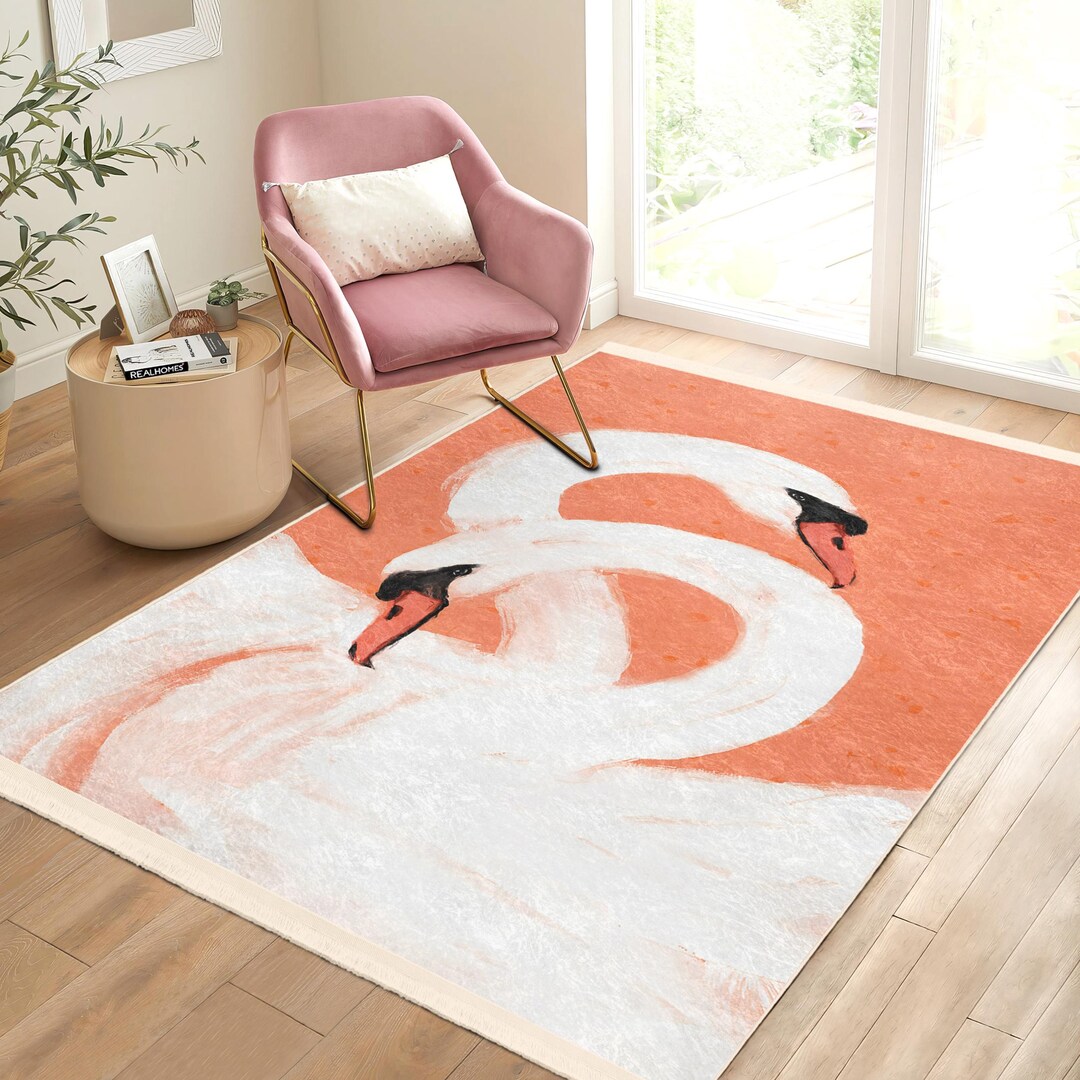 Swan Couple Rug|romantic Swan Rug|living Room Carpets|kitchen Rug|area ...